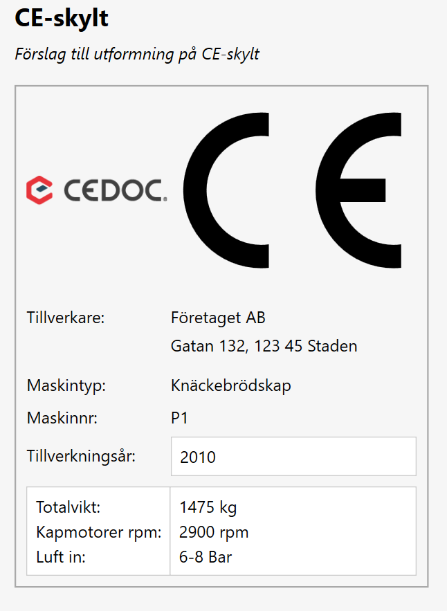 Lägg till din logotyp på CE-skylt och försäkran - Cedoc AB